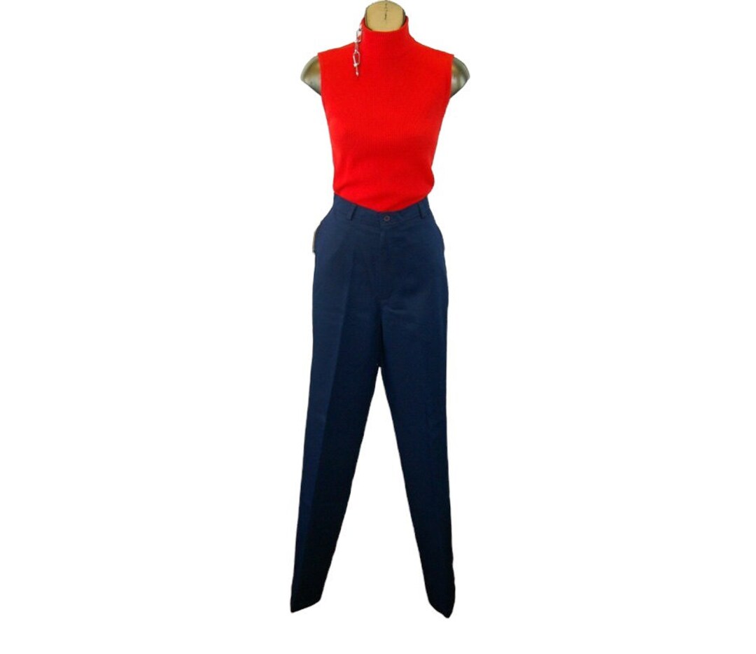 1970s High Waist Pants Polyester Pants New Old Stock NOS Navy Blue ...