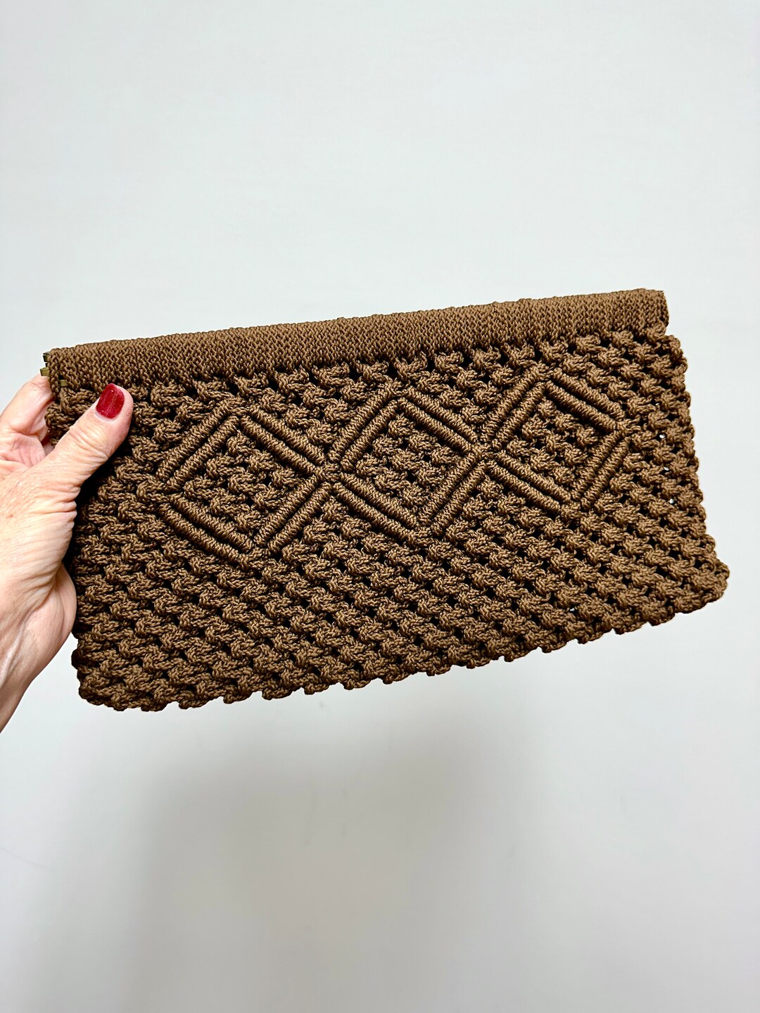1970s Vintage Macrame Clutch Purse With Flex Hex Spring Action Hinged ...