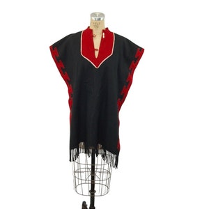 Mayan Poncho Black Red Wool Guatamalan Coat Wrap Ethnic Poncho One Size ...