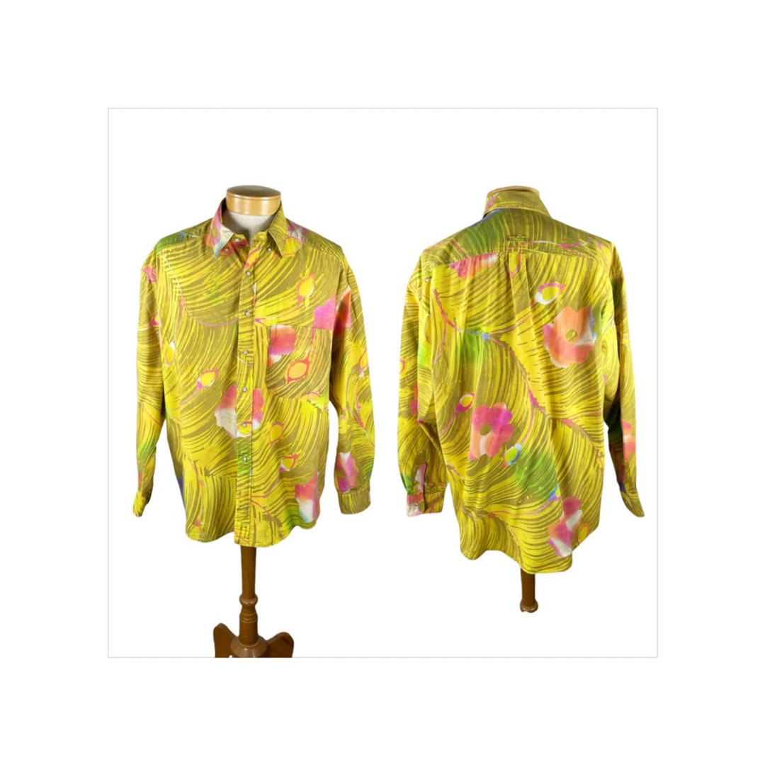 1990s Johnny Cotton Tropical Beach Shirt With Batik Flowers Size L/XL ...