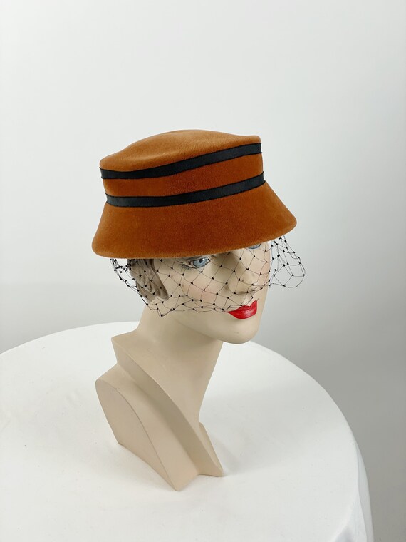 1950s brown felt fur bucket hat in caramel brown and … - Gem