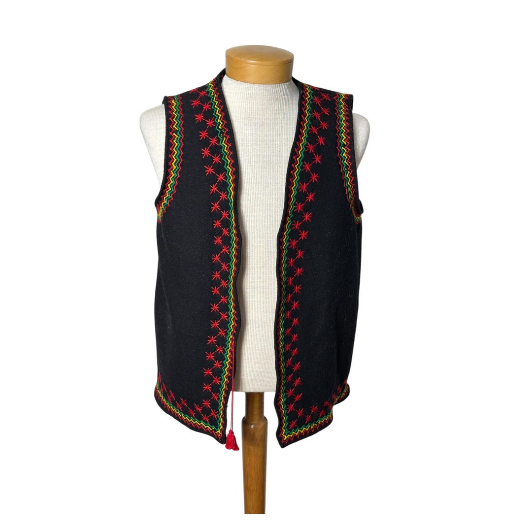 1960s/70s Wool Vest With Embroidered Designs Size L - Etsy