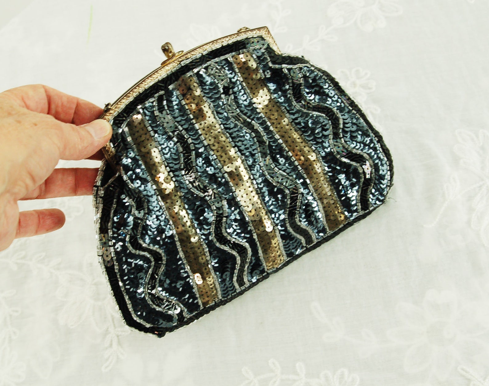 Art Deco Beaded and Sequin Evening Bag Purse Black Bronze With - Etsy