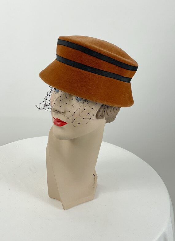 1950s brown felt fur bucket hat in caramel brown and … - Gem