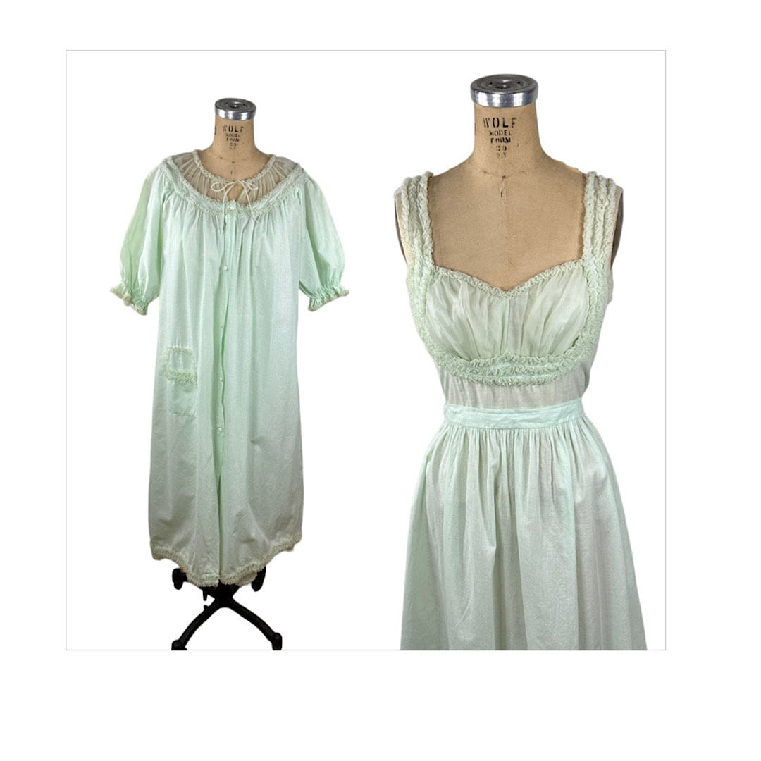 1950s Peignoir Mint Green Cotton and Chiffon Ruffles Size S/M by ...