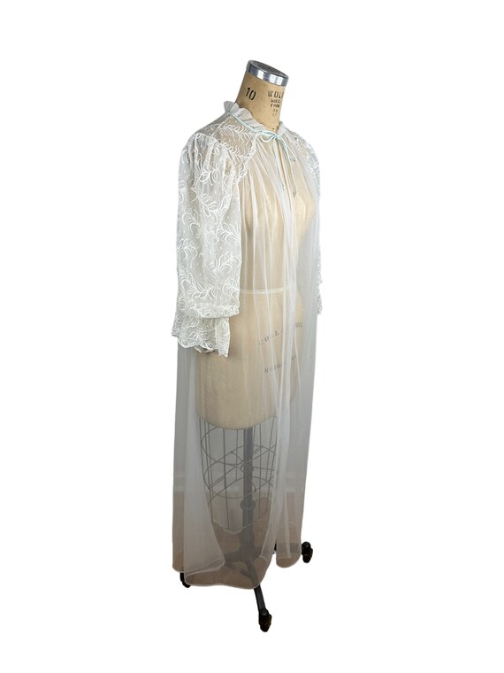 1960s white sheer robe with puffed lace sleeves Size … - Gem
