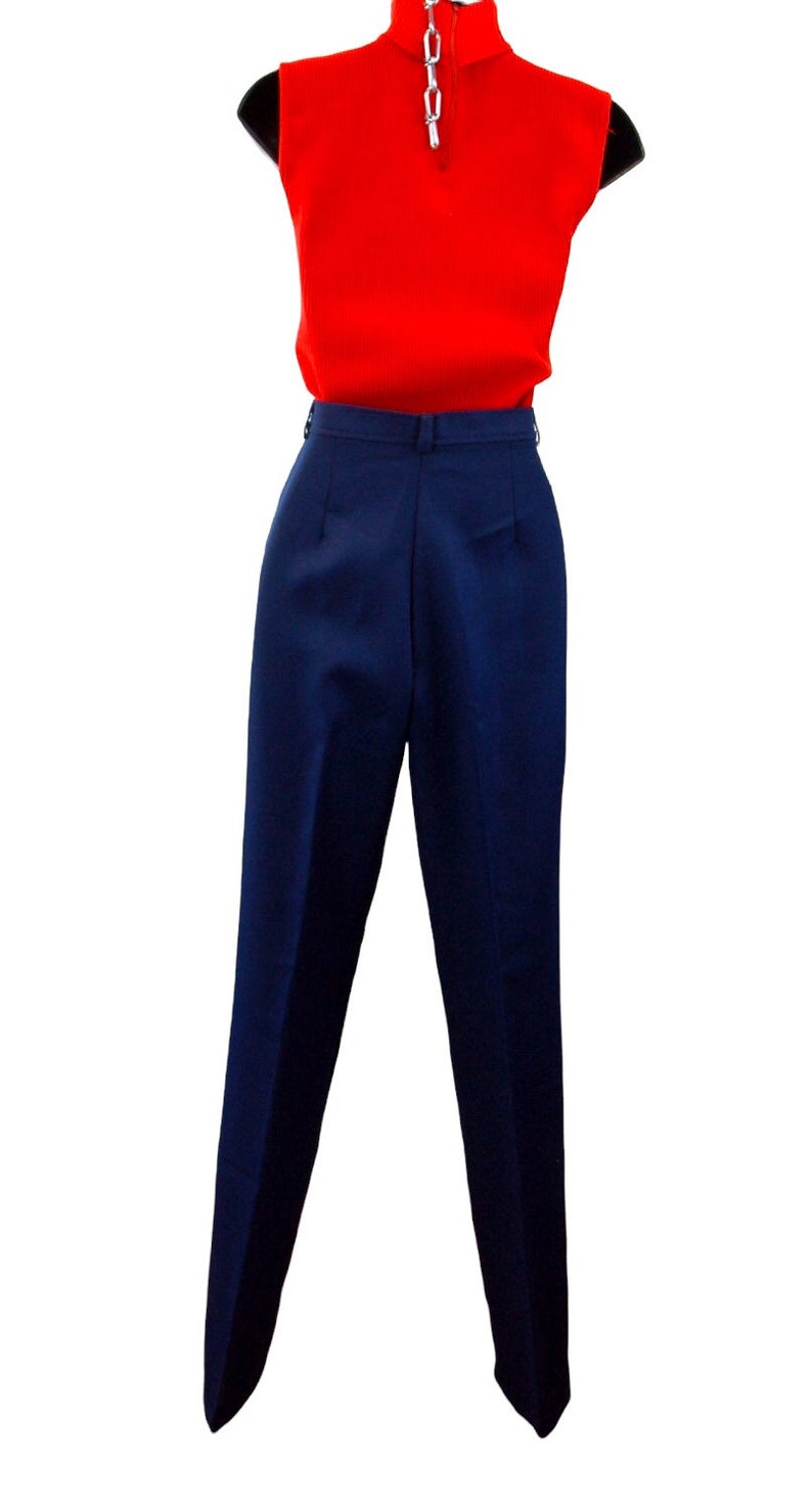 1970s High Waist Pants Polyester Pants New Old Stock NOS Navy Blue ...
