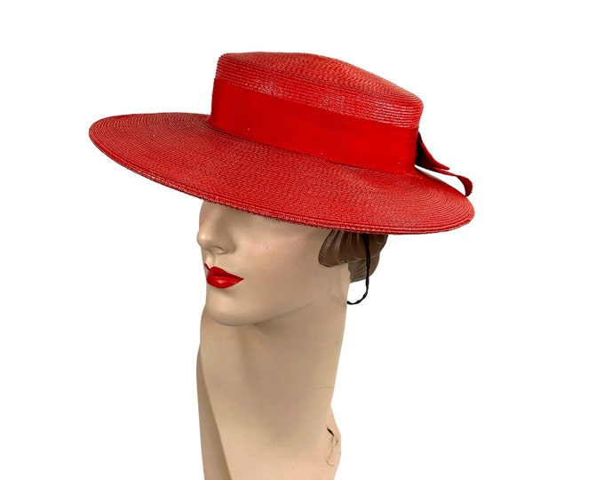 1940s Red Straw Hat Sun Hat Boater - Etsy