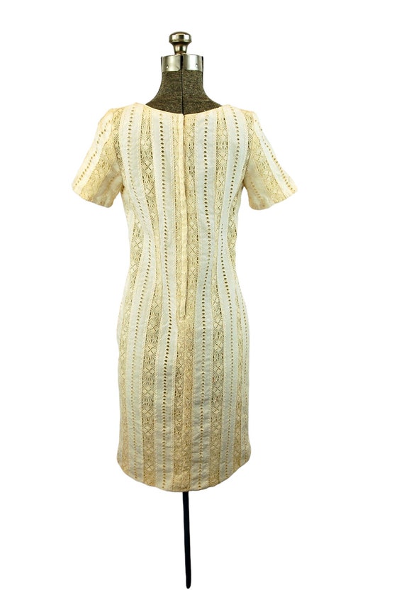 1960s linen dress ivory shift dress with lace inserts… - Gem
