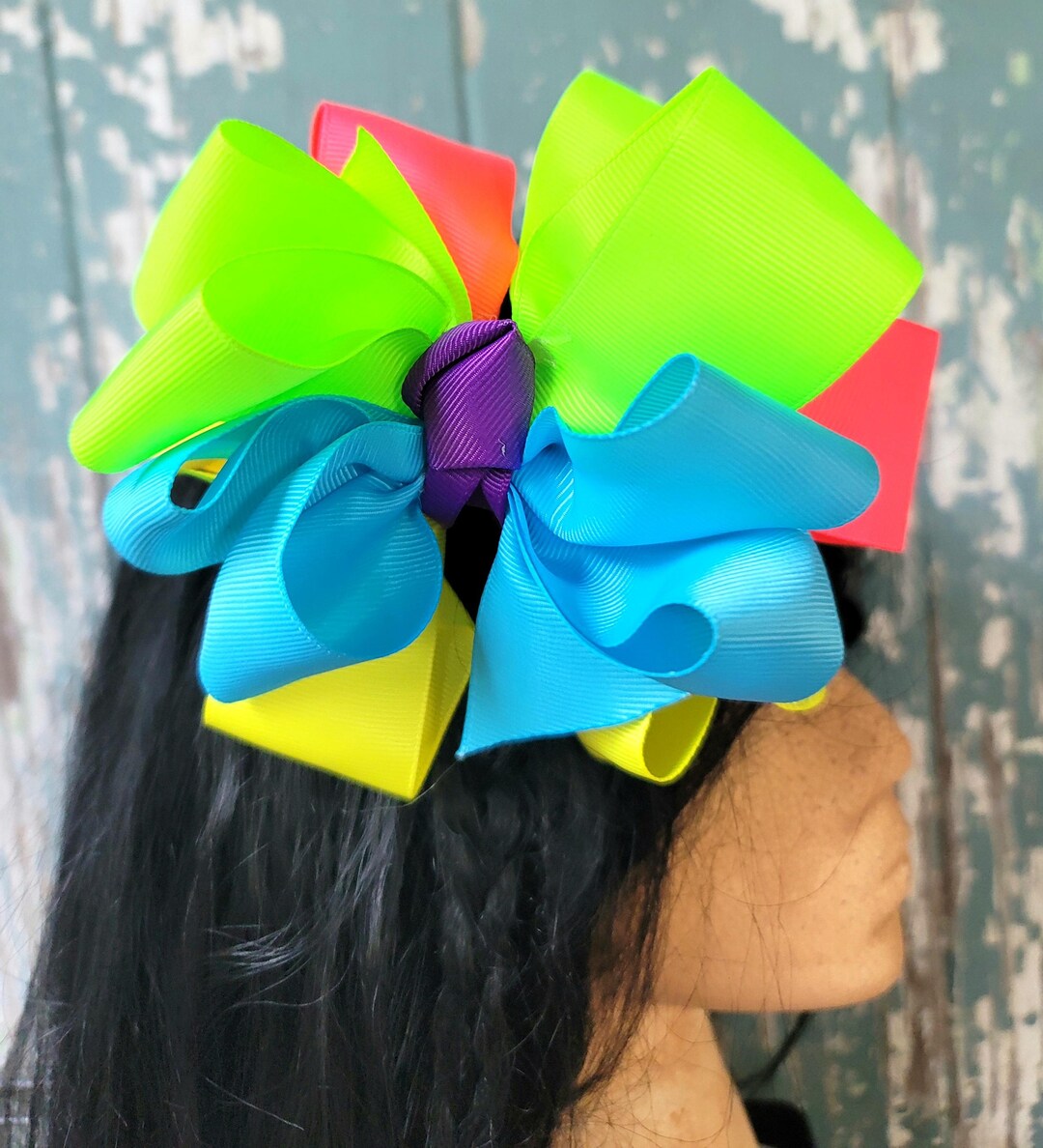Rainbow Neon Burst Bow: Girls Cheer Hair Accessory - Etsy