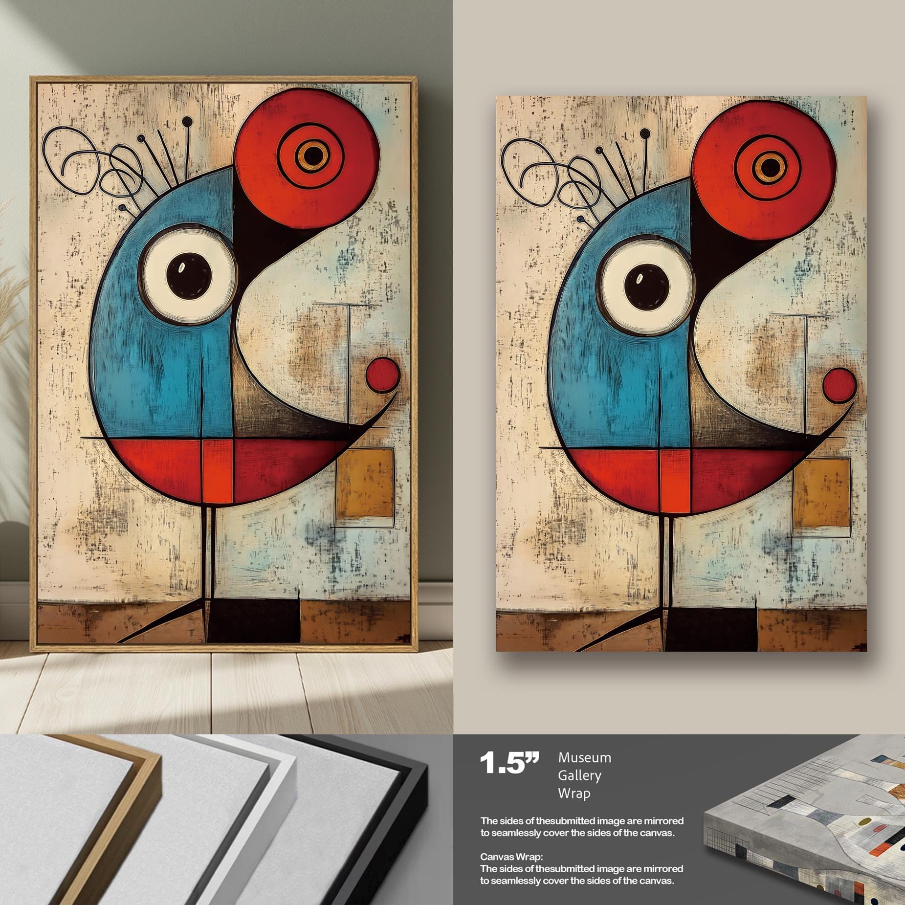 Vivid Abstract Birds Triptych | Modern Wall Art With Playful Geometric ...