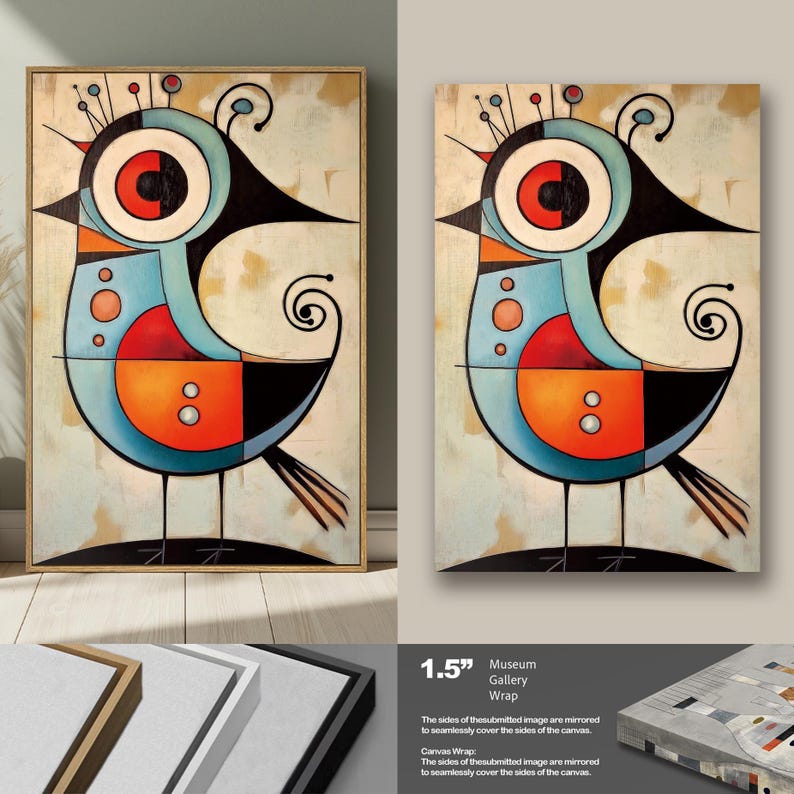 Vivid Abstract Birds Triptych | Modern Wall Art With Playful Geometric ...