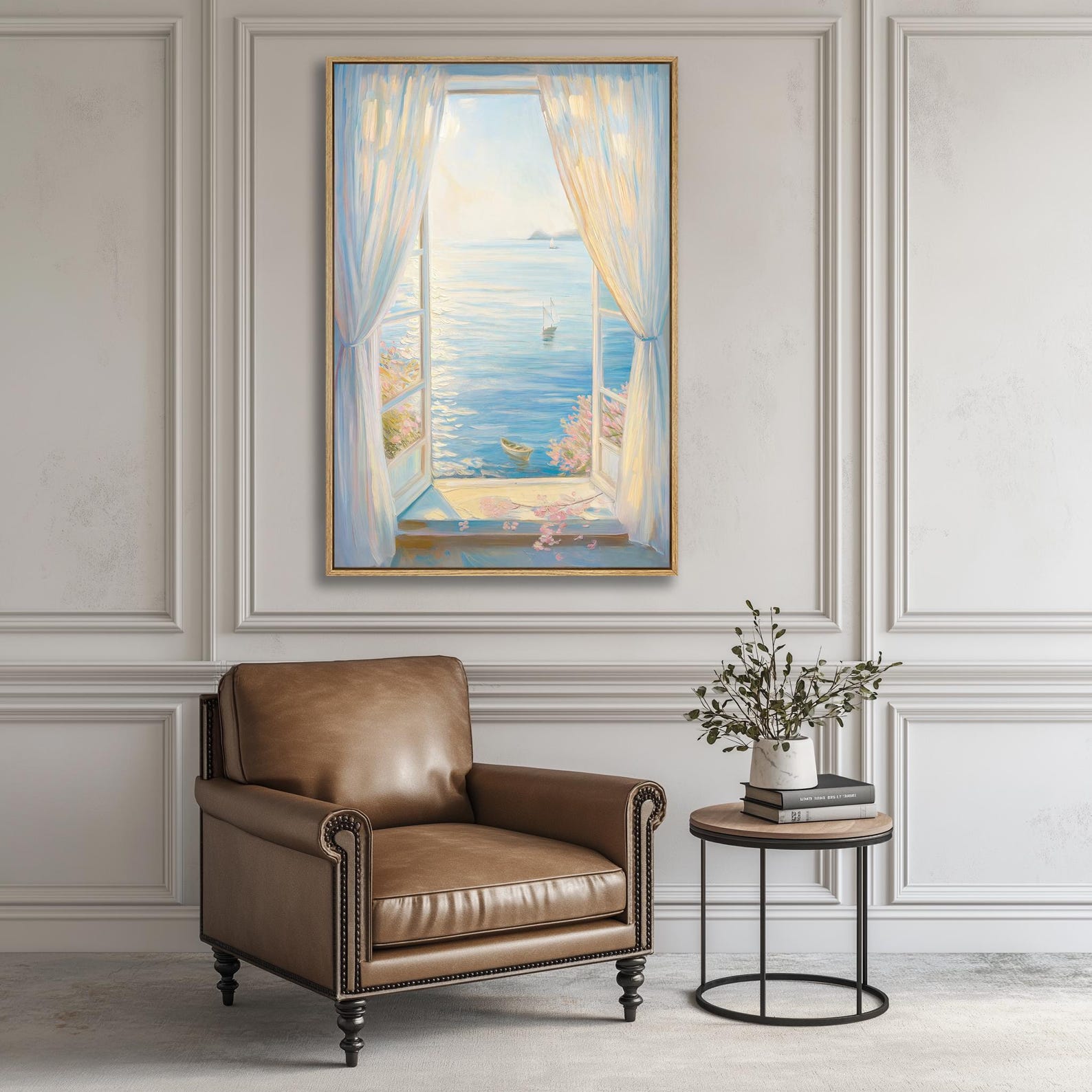Seaside Window View Canvas Print | Romantic Coastal Wall Art in Soft ...