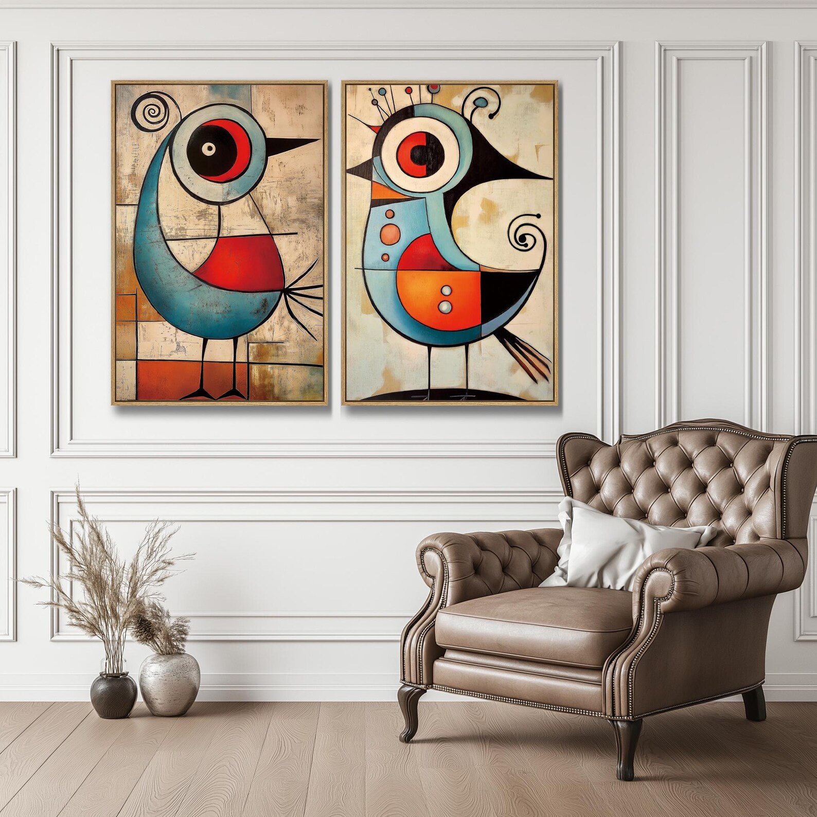 Vivid Abstract Birds Triptych | Modern Wall Art With Playful Geometric ...