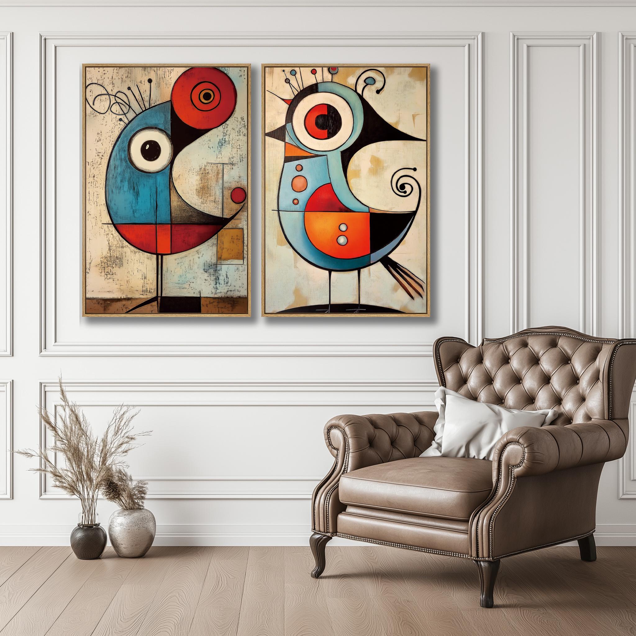 Vivid Abstract Birds Triptych | Modern Wall Art With Playful Geometric ...