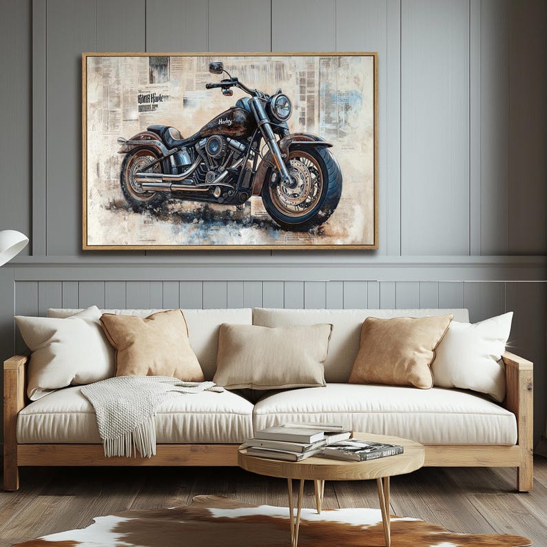 Vintage Harley Motorcycle Wall Art | Industrial Style Motorbike ...