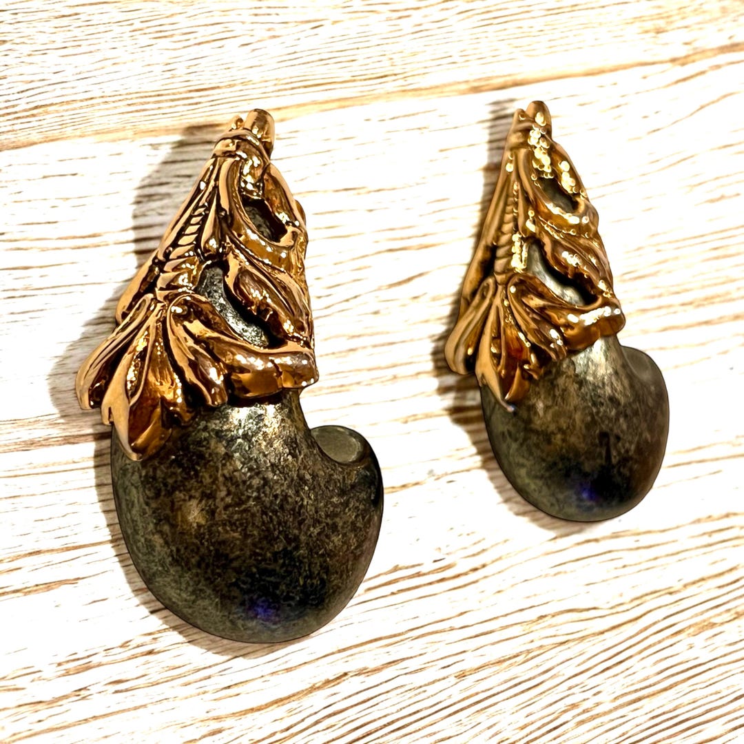 Vintage Modernist Tribal Boho Dark Grey With Gold Accents Resin Acrylic ...