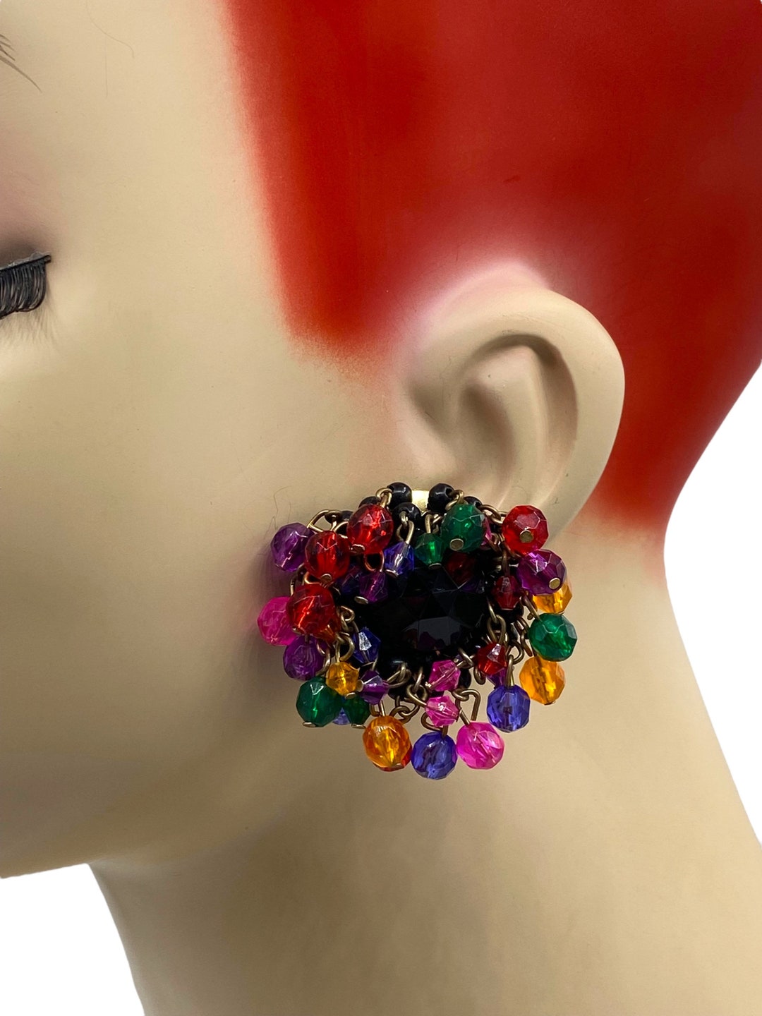 Vintage MCM Atomic Rainbow Colored Beads With Black Lucite Center ...