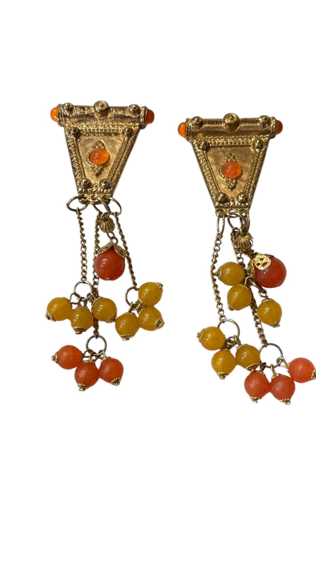 Vintage Etruscan Byzantine Style Chain Fringe Orange and Yellow Bead ...