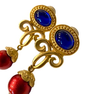 Vintage Modle Byzantine Royal Blue Cabochon With Red Bead Dangle Clip Earrings III22 - Etsy