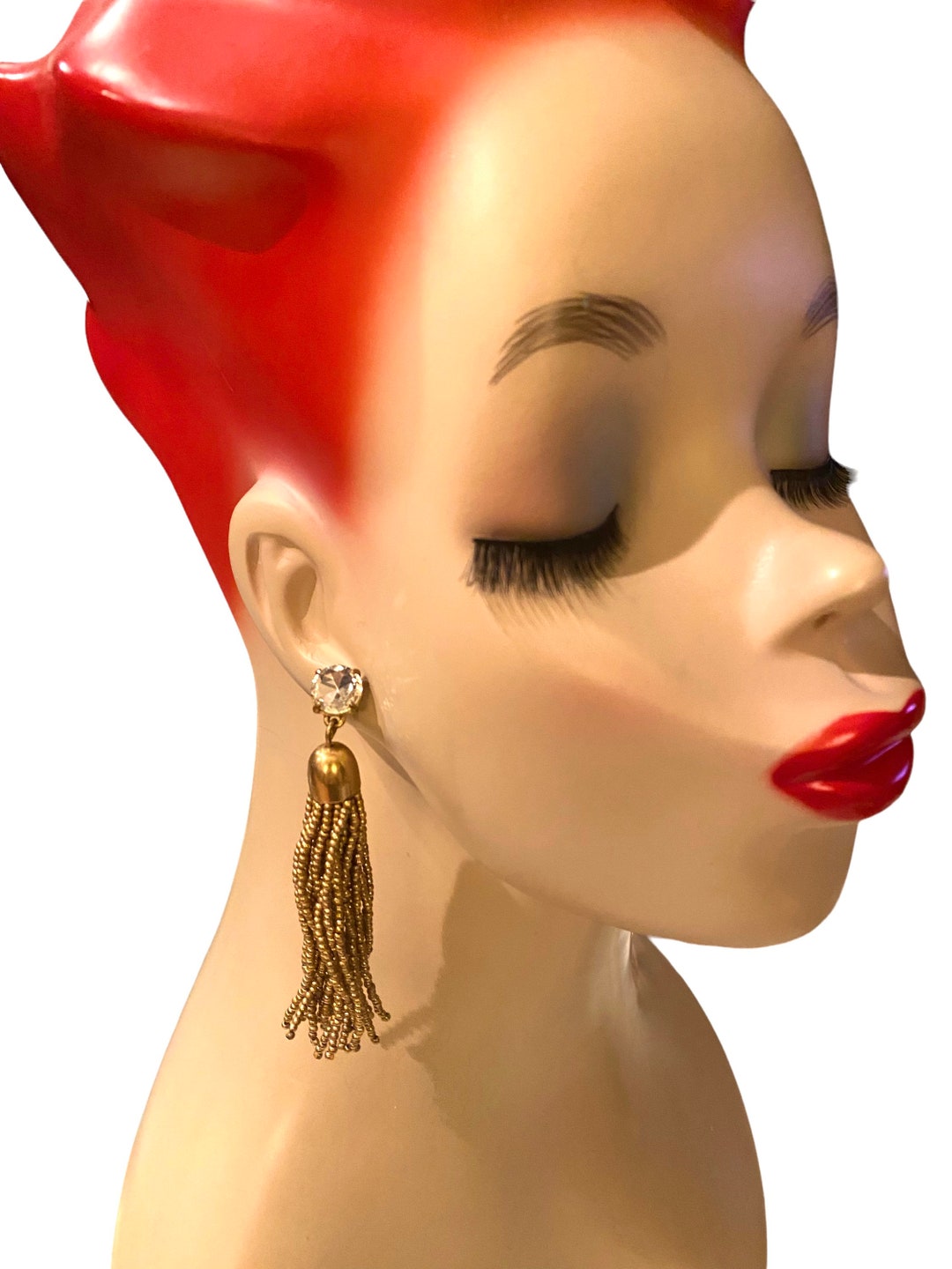 Vintage J Crew Shiny Crystal Solitaire With Gold Ssed Bead Tassels ...