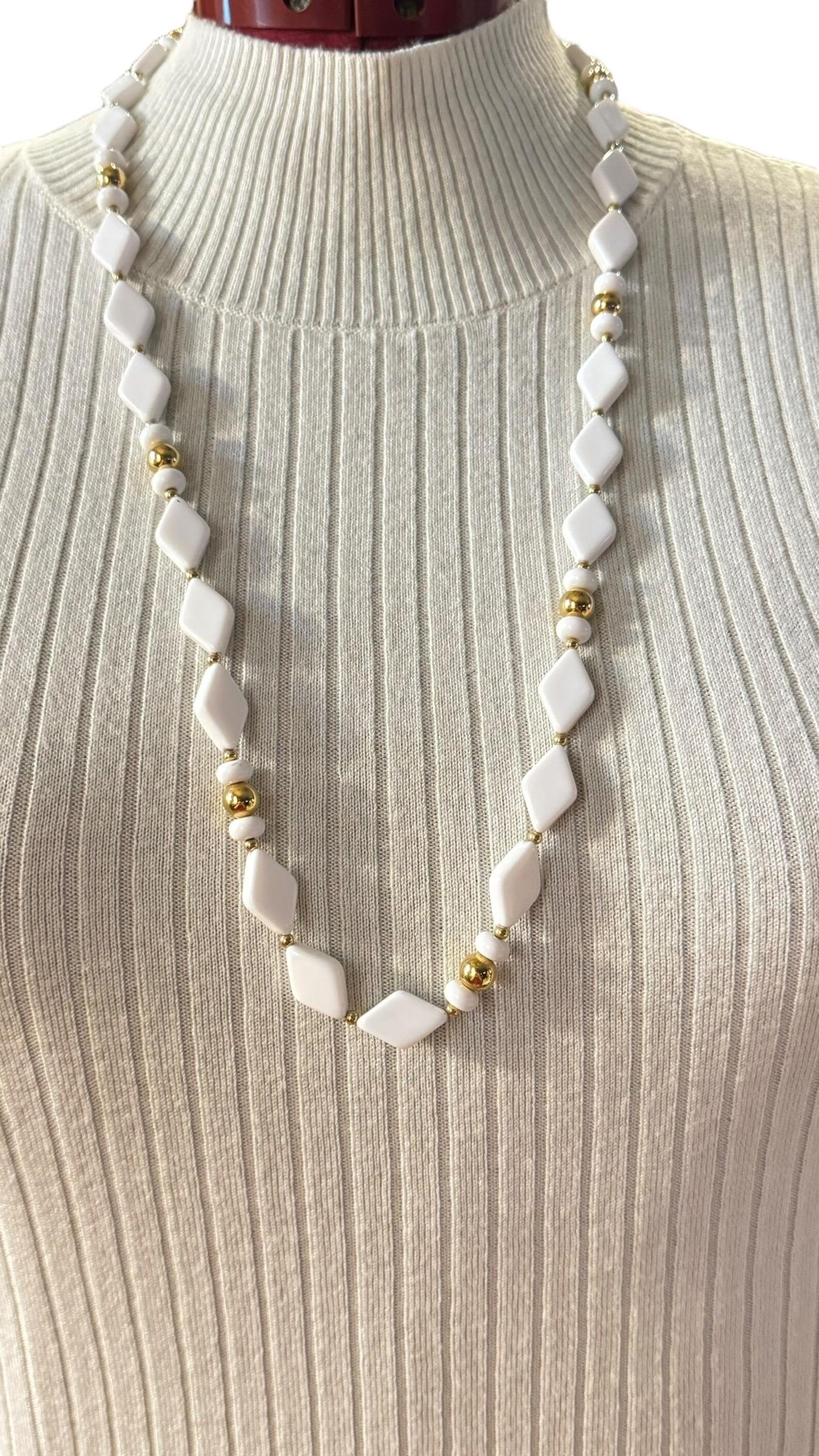 Vintage 1980s Trifari White Plastic Diamond and Rhomboid With Gold ...