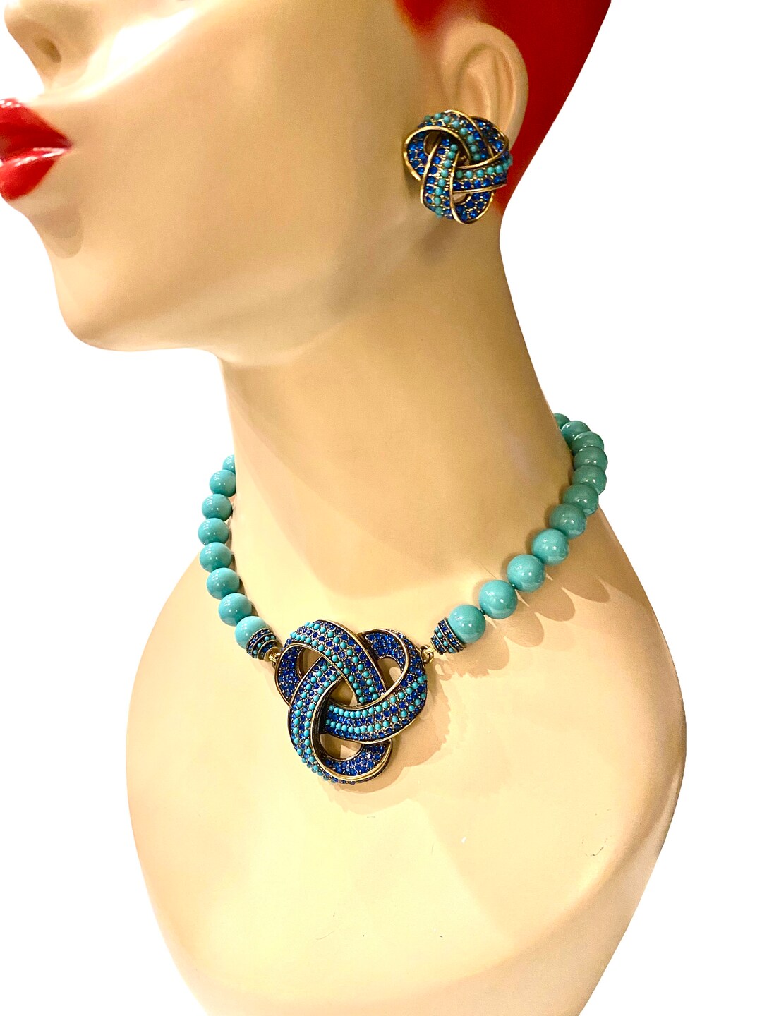 Vtg Heidi Turquoise Blue Polished Seed Beads and Royal Blue Crystals ...