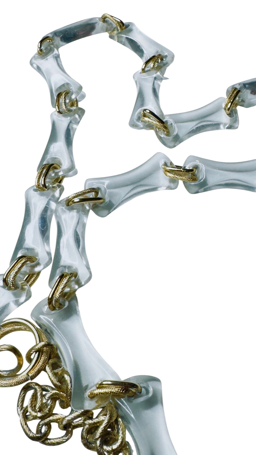 Vintage 1970s 1980s Gold Plated Clear Lucite Rib Dog Bone Link Belt or ...