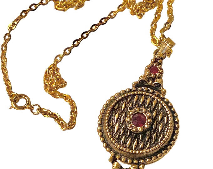 Vintage Antiqued Gold Art Nouveau Faux Ruby Rhinestones Solid Perfume ...