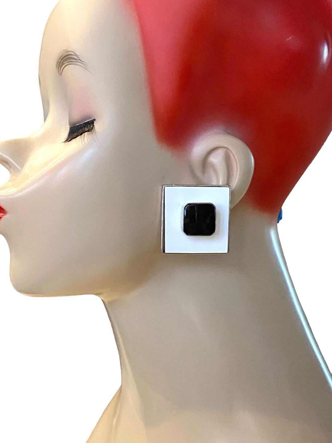 Vintage Tess Designs Art Deco Style Black and White Glass Square Clip ...