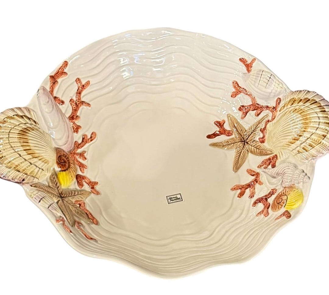 1980s Fitz and Floyd Hand Painted Coral Shells Large Server Bowl New in ...