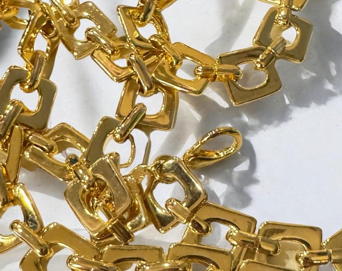 Vintage Anne Taylor Square Gold Plated Chain Belt Adjustable Size Retro ...