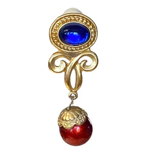 Vintage Modle Byzantine Royal Blue Cabochon With Red Bead Dangle Clip Earrings III22 - Etsy