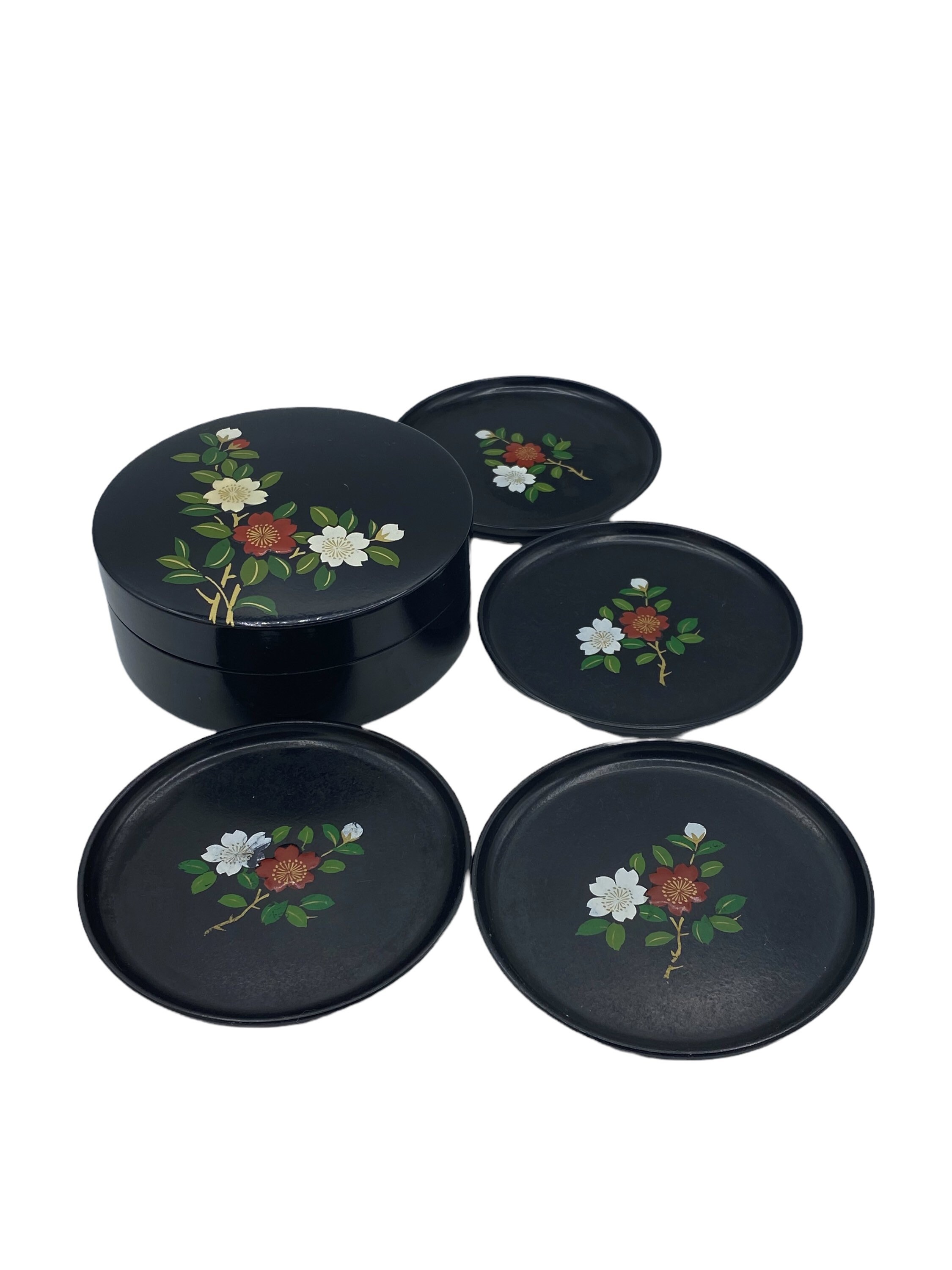 Vintage Japanese Lacquerware Set of 4 Coasters and Container - Etsy