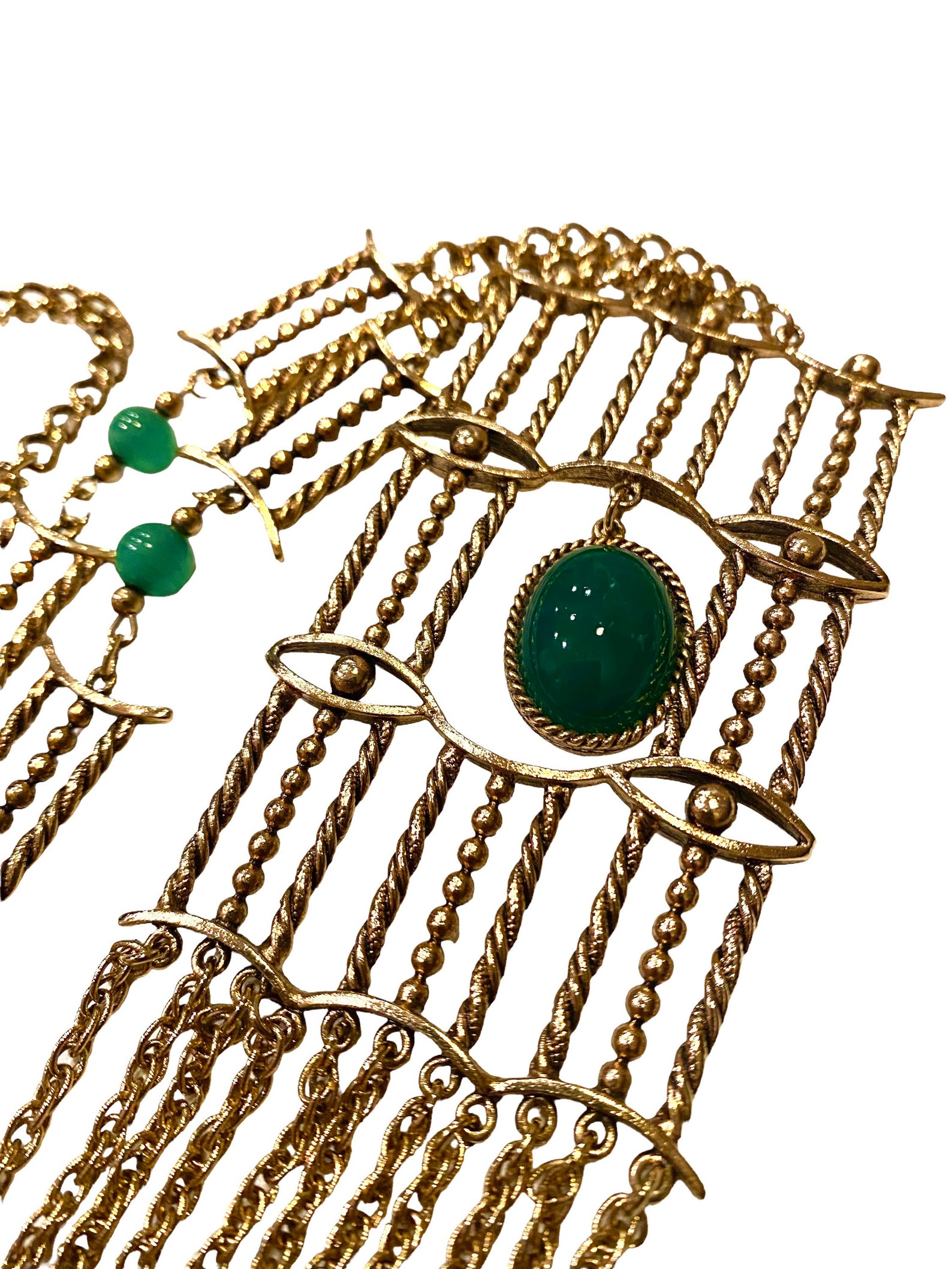 Vtg Unusual Abstract Chain Link Ladder Necklace With Faux Green Jade ...