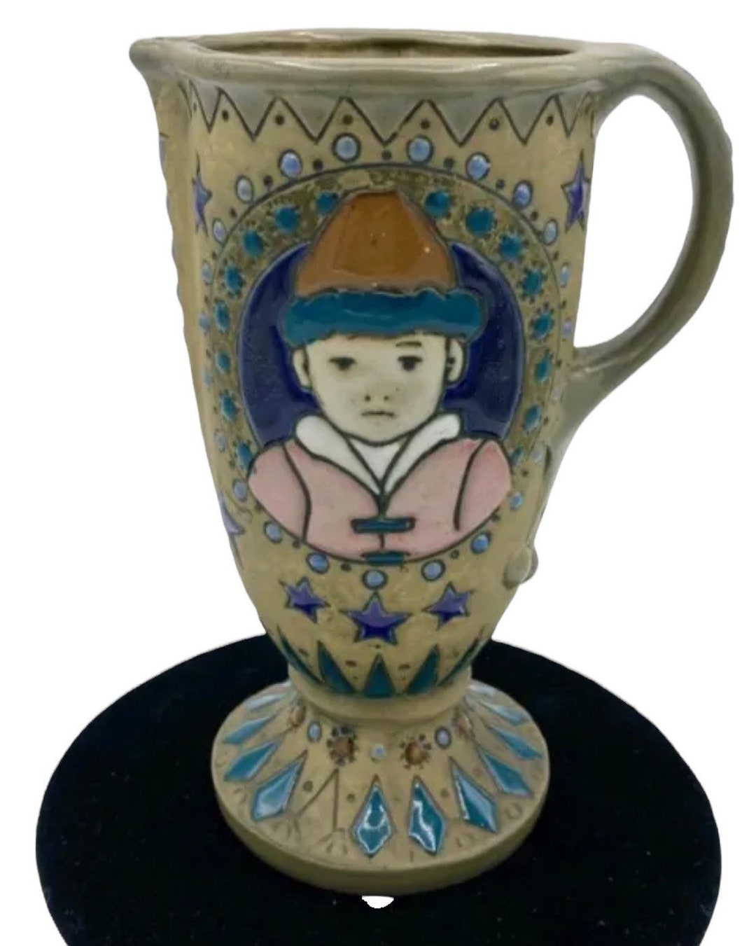 Antique Amphora Austria Enamel Stars Child Ceramic Milk Lager Pitcher ...