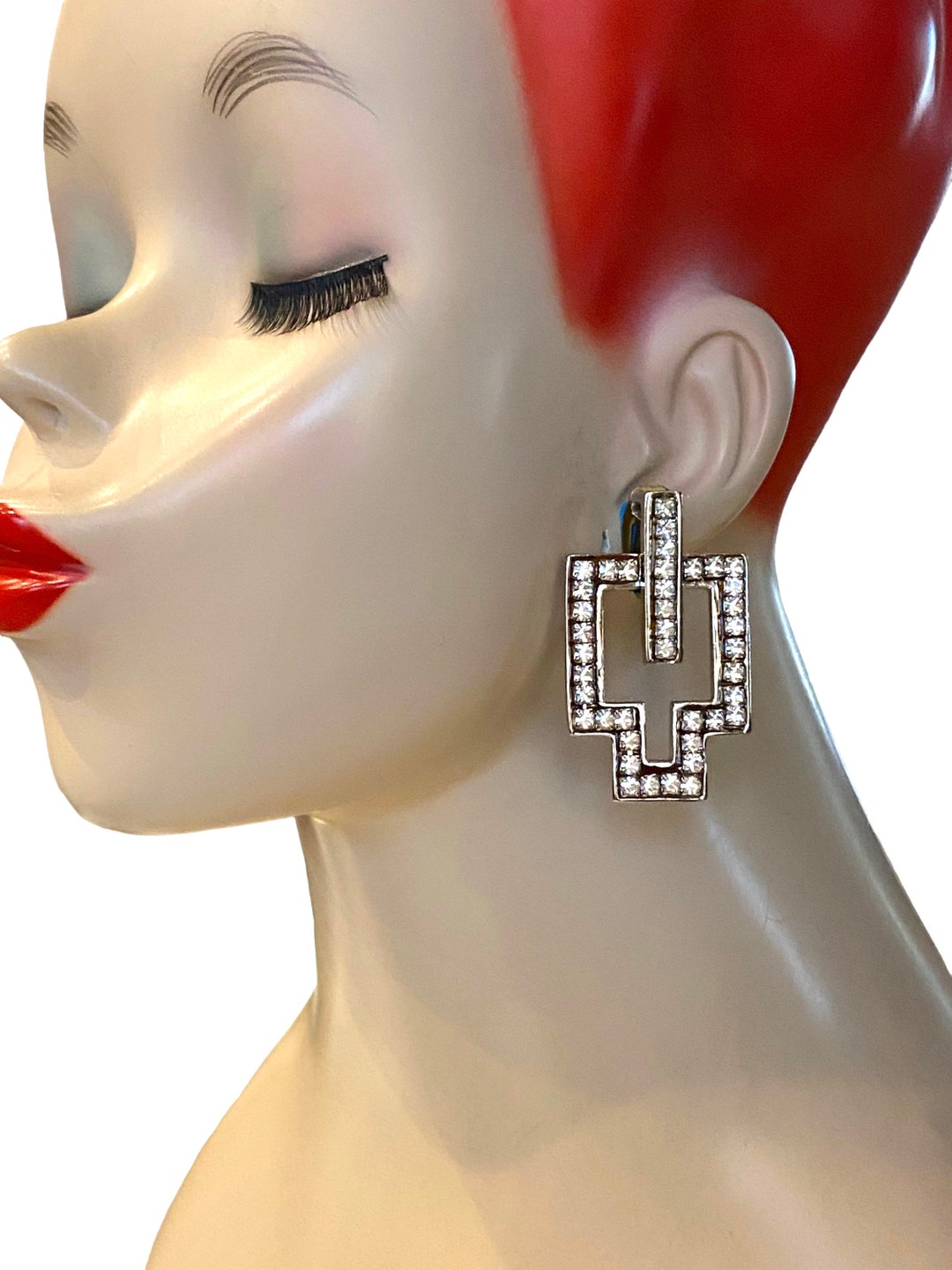 Vintage Tess Designs Art Deco Style Crystal Cut Out Clip Earrings H8 - Etsy