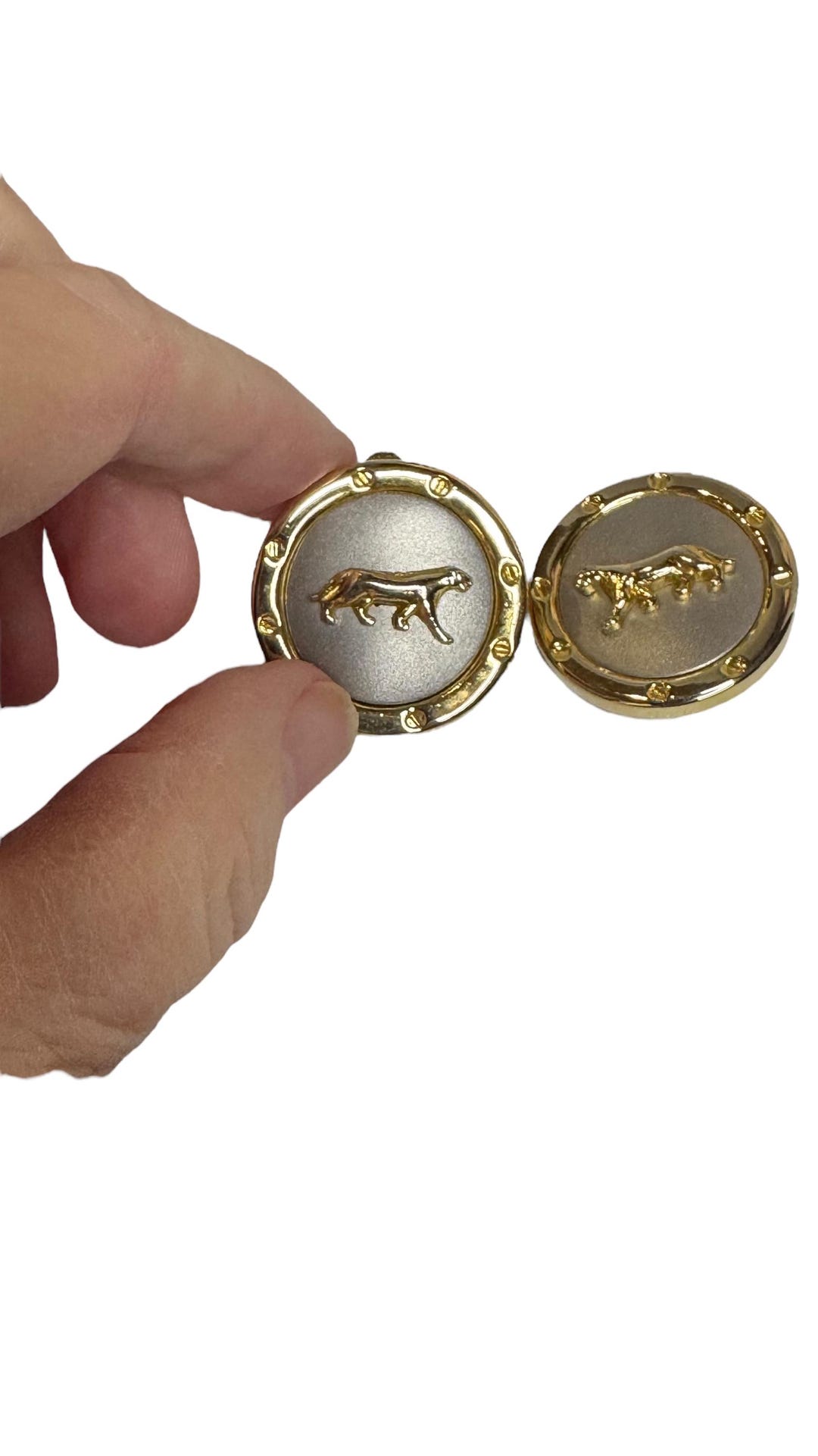 Vintage Pewter Colored Gold Accents Panther Button Clip on Earrings AX9 ...