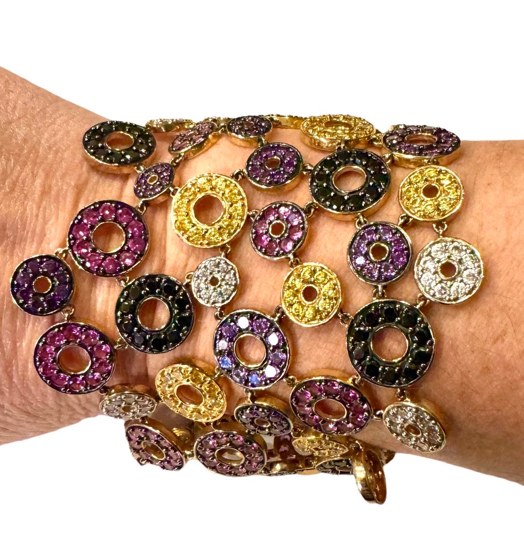 Vintage Welded Circles Metallic Link Bracelet Wide ! 4” Black Purple ...