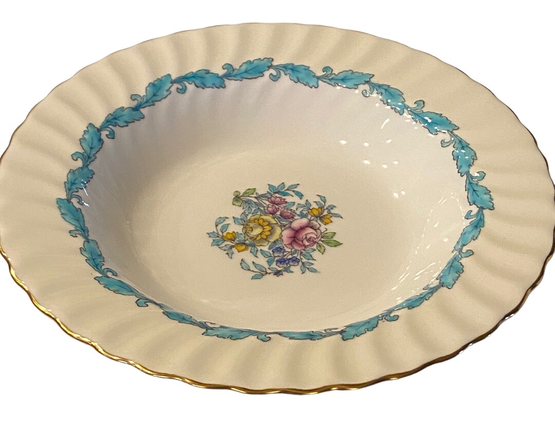 Vintage Minton Ardmore Ivory Rim Enameled Turquoise Floral Swirl Bone ...