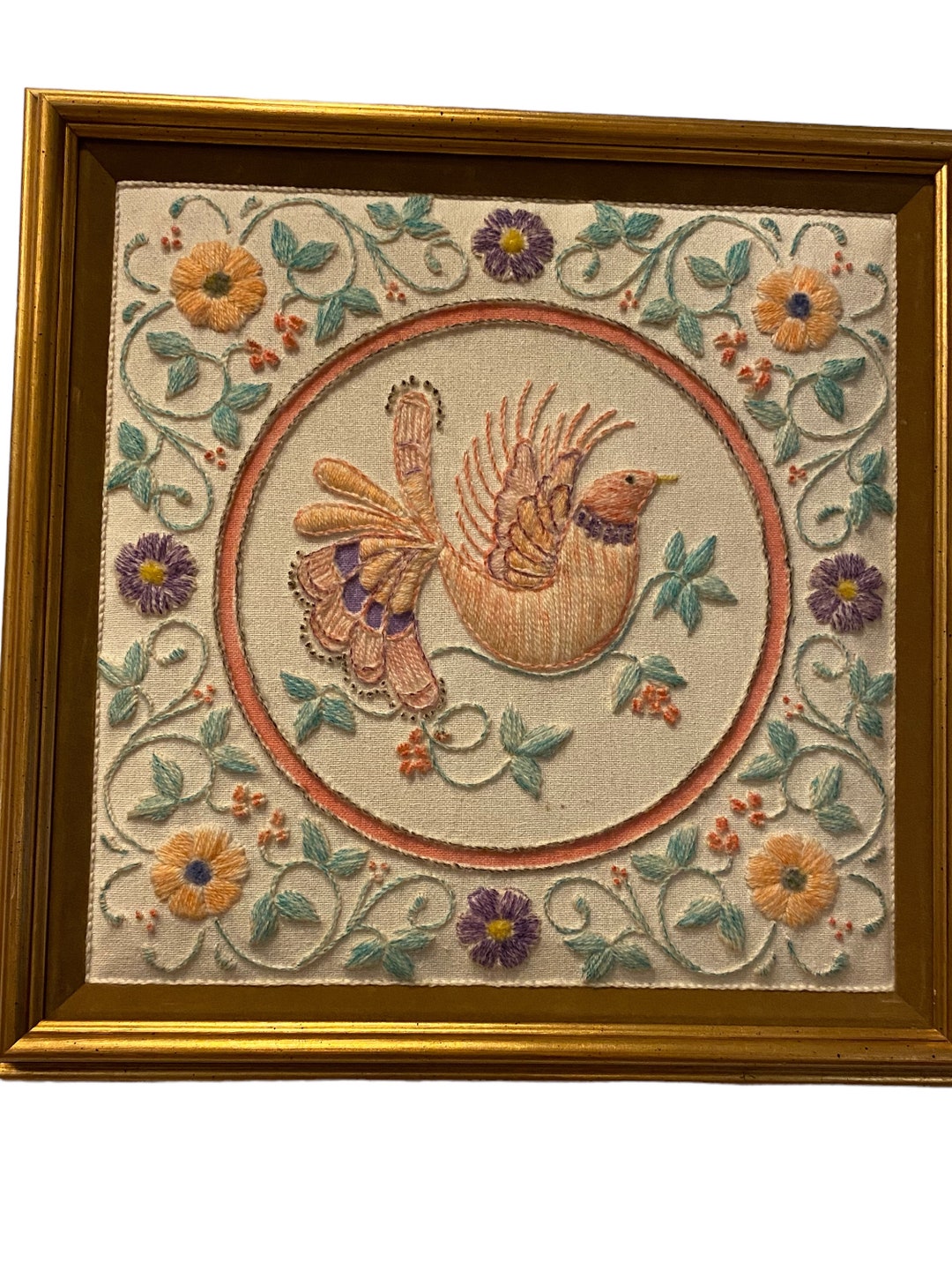 Vintage Crewel Needlepoint and Embroidery Painted With Textile Paint ...