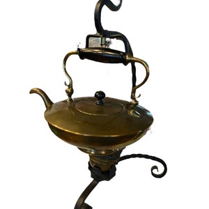 Antique Sternau Copper Tea Kettle Burner Warmer Twisted Wrought Iron ...