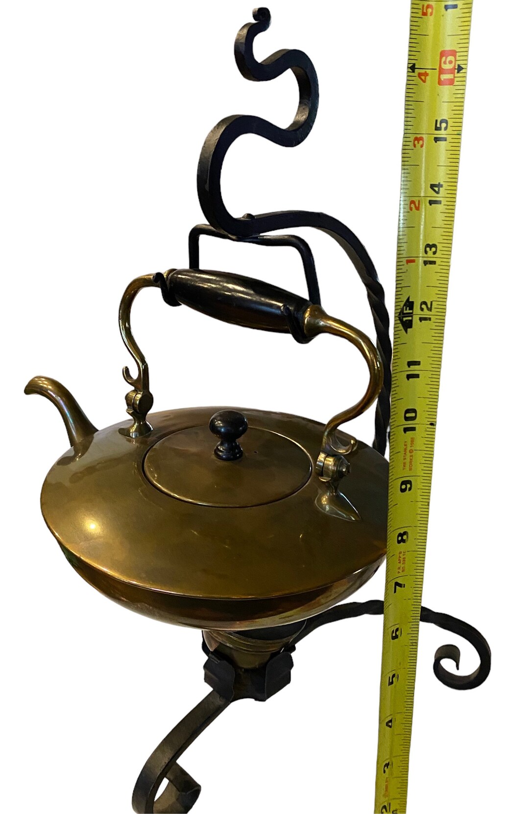 Antique Sternau Copper Tea Kettle Burner Warmer Twisted Wrought Iron ...