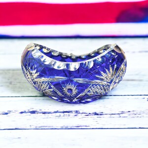 Vintage Cobalt Blue Cut to Clear Art Glass Canoe Shaped Bowl or ...