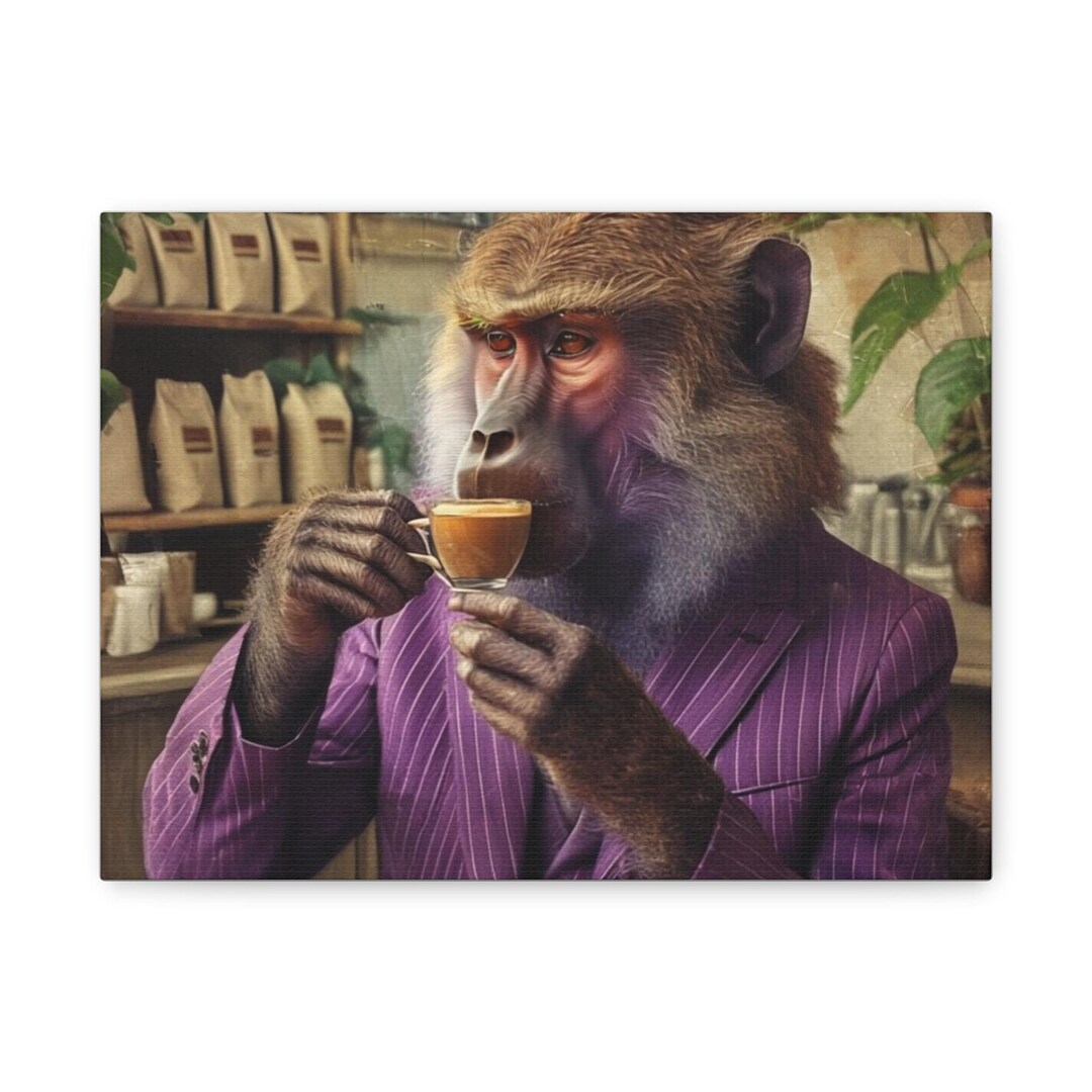 Baboon in Suit Tea Time Matte Canvas, Stretched, 1.25 - Etsy