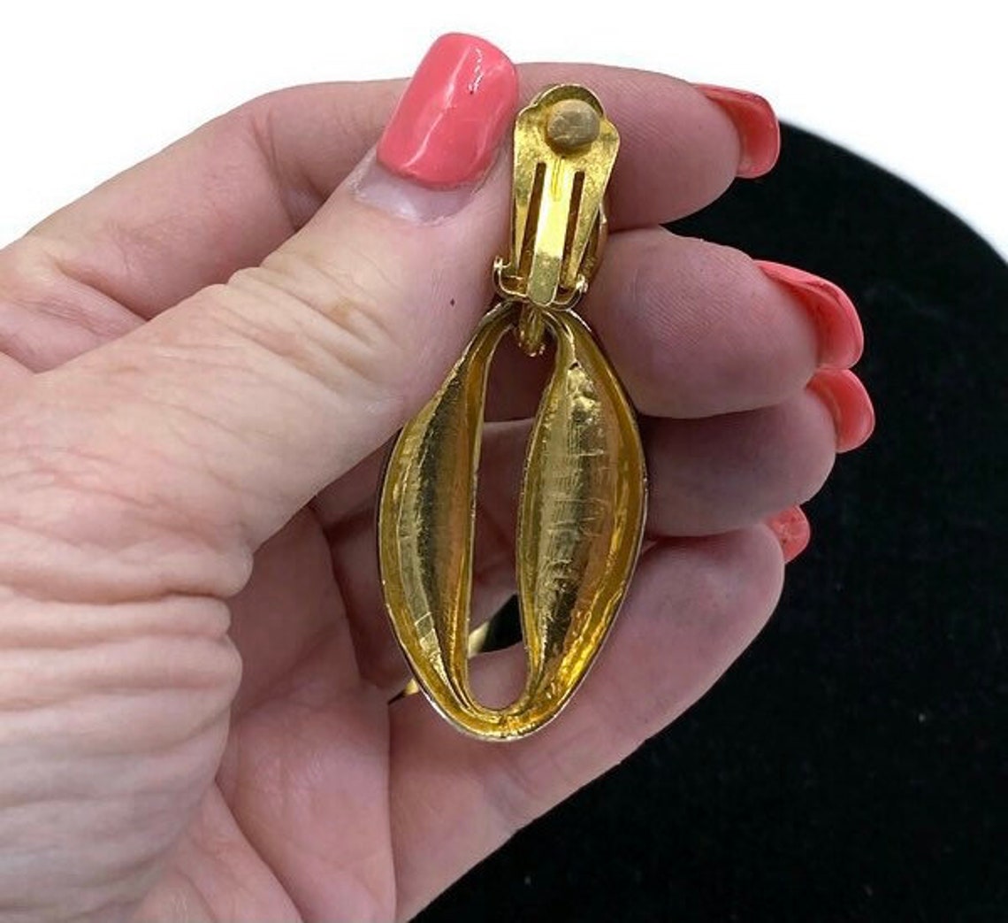 Vintage Large Gold Plated Elongated Clamshell Hoop Clip Hoop - Etsy