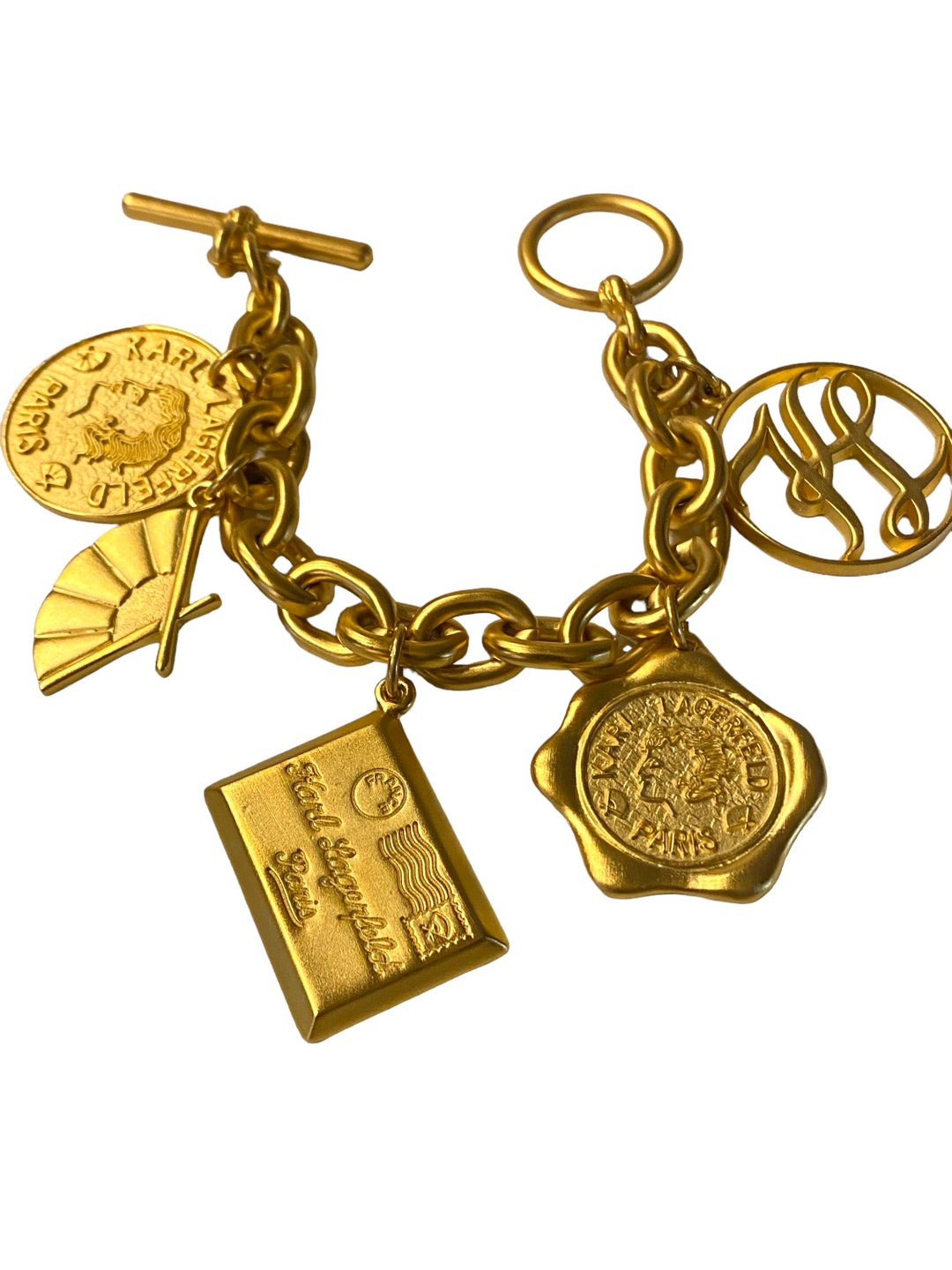 Vintage ICONIC Karl Lagerfeld Baroque Brushed Gold Plated Coin Letter ...