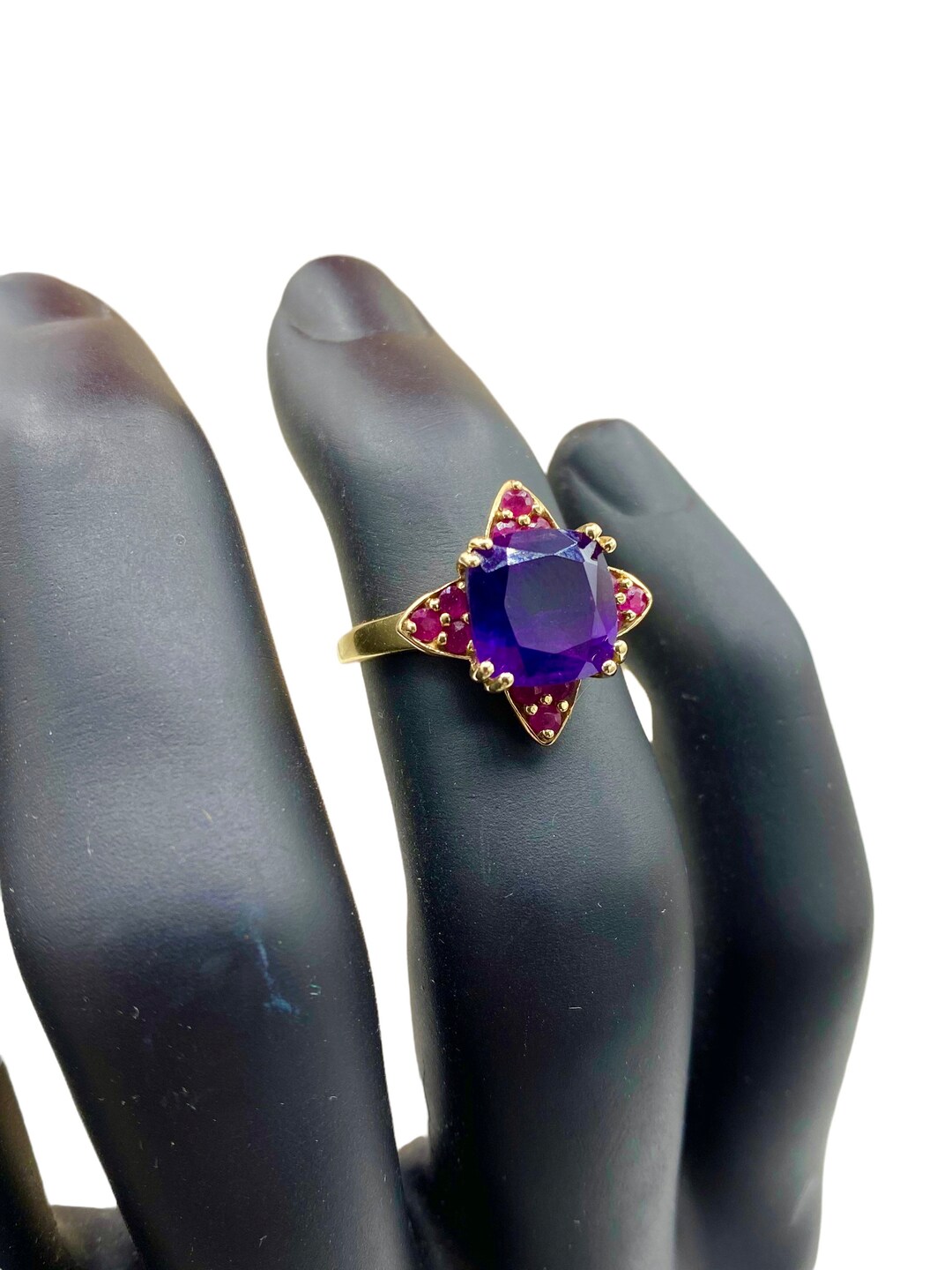 Vintage Lab Created Rubies With Cushion Purple Amethyst 10K Gold Size 8 ...