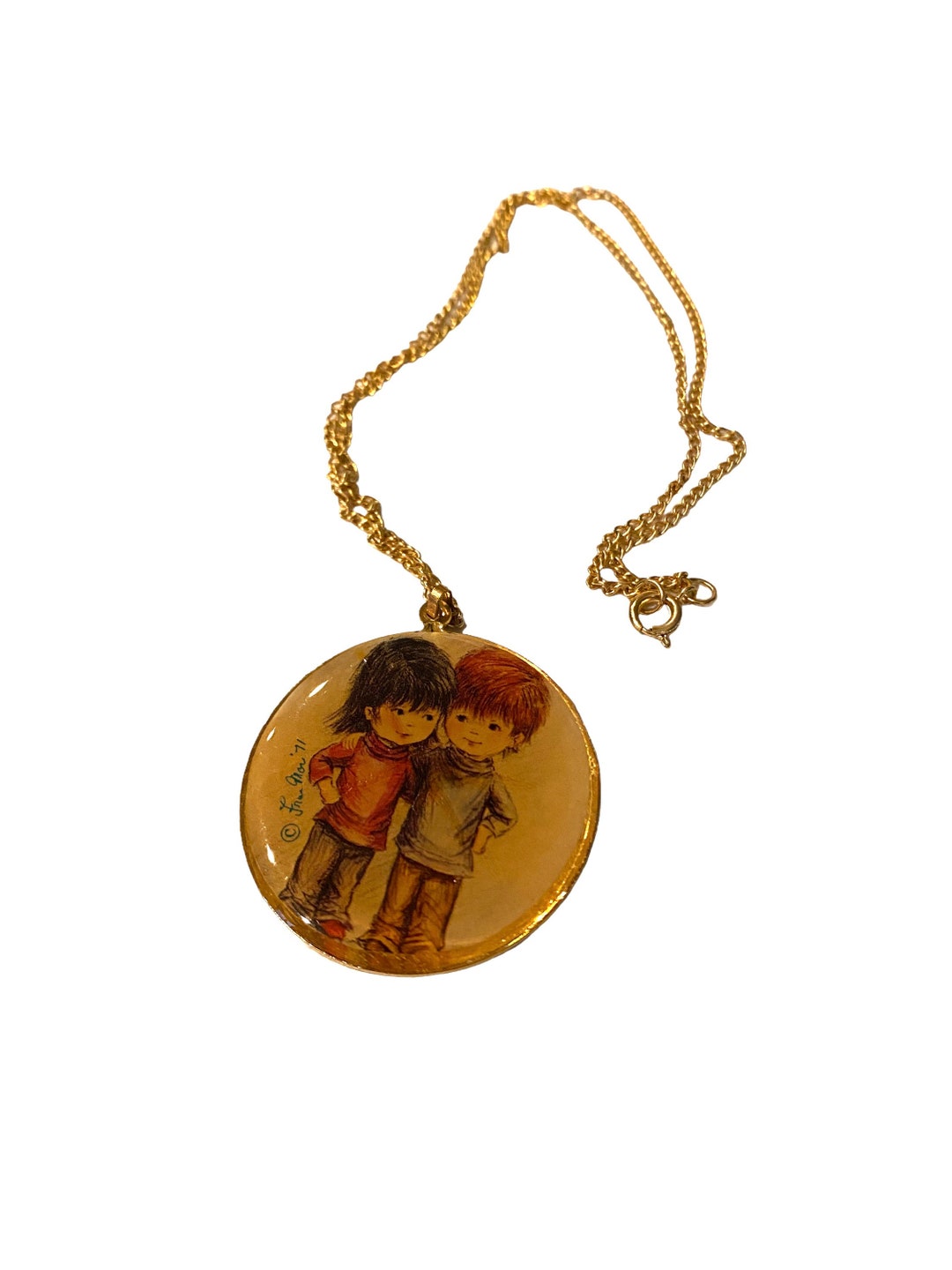 VINTAGE 1971 Fran Moore Boho Chic Boy and Girl Pendant Necklace CCC19 ...