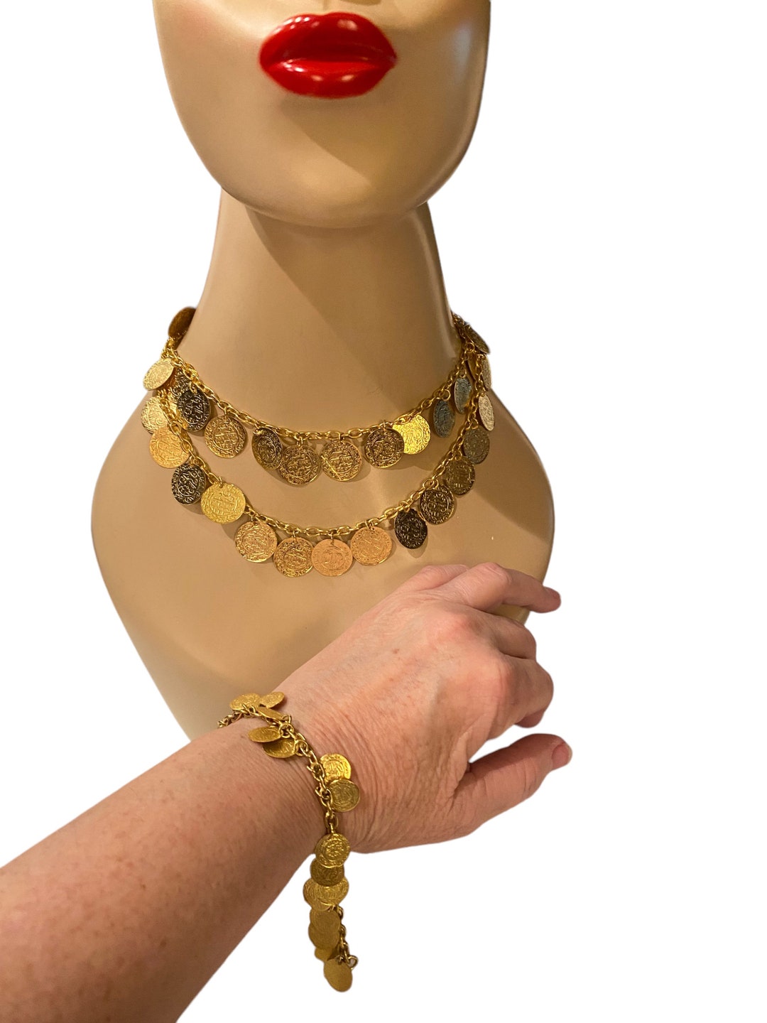 Vintage Byzantine Cha Cha Etruscan Coin Charm Necklace and Bracelet ...